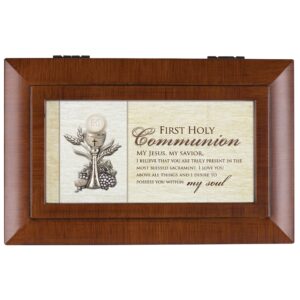 Cottage Garden First Holy Communion Believe You Woodgrain Jewelry Music Box Plays Amazing Grace