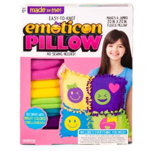 made by me easy to knot jumbo emoticon pillow by horizon group usa, no sewing, no cutting, 20 in.x 20 in. fleece pillow, pre-cut squares & felt decals, fiber fill, assorted (73041f)