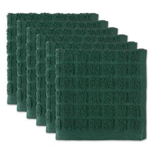 dii basic terry collection solid windowpane dishcloth set, 12x12, dark green, 6 piece