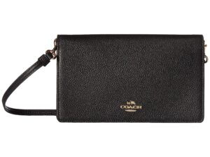 coach polished pebbled leather fold-over crossbody li/black one size