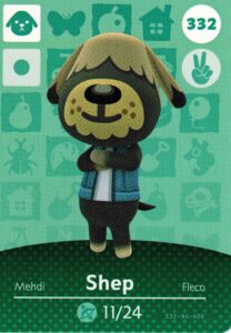 nintendo animal crossing happy home designer amiibo card shep 332/400 usa version