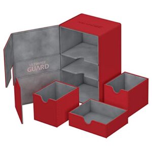 Ultimate Guard Flip 'n' Tray 160+, Deck Case for 160 Double-Sleeved TCG Cards + Dice Tray, Red/Grey, Independent Magnetic Closure & Microfiber Lining