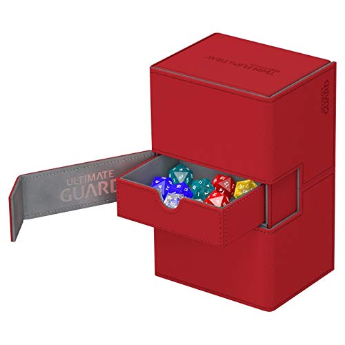 Ultimate Guard Flip 'n' Tray 160+, Deck Case for 160 Double-Sleeved TCG Cards + Dice Tray, Red/Grey, Independent Magnetic Closure & Microfiber Lining