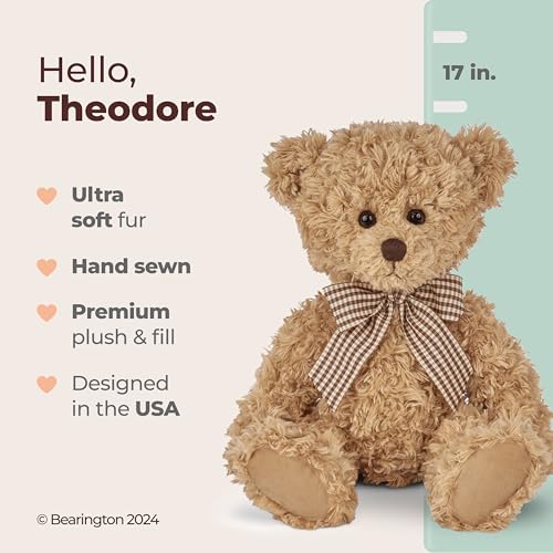 Bearington Collection Theodore The Brown Teddy Bear Plush, 17 Inch Bear Stuffed Animal