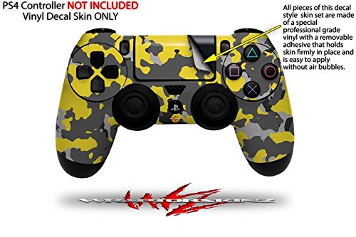 WraptorSkinz Skin Compatible with Sony PS4 Dualshock Controller PlayStation 4 Original Slim and Pro WraptorCamo Old School Camouflage Camo Yellow (Controller NOT Included)