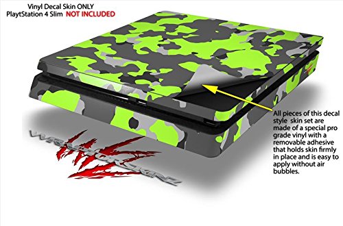 Vinyl Decal Skin Wrap compatible with Sony PlayStation 4 Slim Console WraptorCamo Old School Camouflage Camo Lime Green (PS4 NOT INCLUDED)