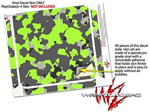 Vinyl Decal Skin Wrap compatible with Sony PlayStation 4 Slim Console WraptorCamo Old School Camouflage Camo Lime Green (PS4 NOT INCLUDED)