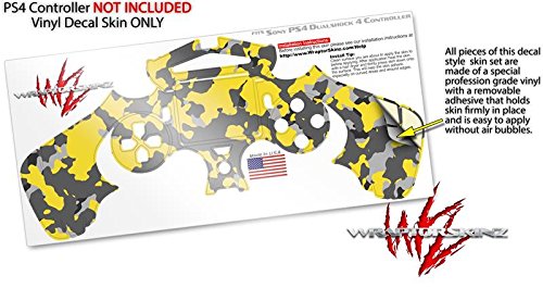 WraptorSkinz Skin Compatible with Sony PS4 Dualshock Controller PlayStation 4 Original Slim and Pro WraptorCamo Old School Camouflage Camo Yellow (Controller NOT Included)