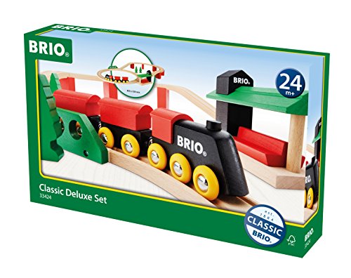 BRIO World 33424 - Classic Deluxe Railway Set - 25 Piece Wood Train Set with Accessories and Wooden Tracks for Kids Ages 2 and Up