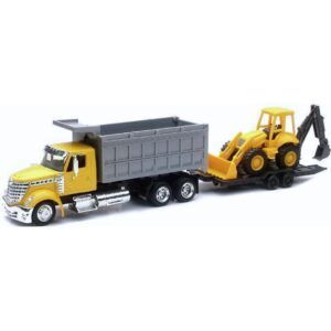 new ray international lonestar, dump truck w/wheel loader 1:43 scale 18" diecast toy #16633 yellow