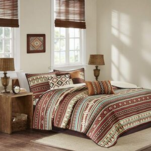 madison park quilt rustic southwestern all season, breathable coverlet bedspread, lightweight bedding, shams, decorative pillow, king/california king (104"x94"), taos, ikat red/spice 6 piece