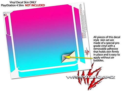 Vinyl Decal Skin Wrap compatible with Sony PlayStation 4 Slim Console Smooth Fades Neon Teal Hot Pink (PS4 NOT INCLUDED)