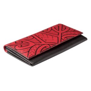 Polynesian Tattoo Leather Women’s Clutch Wallet “Ikaika” Tattoo art by Eugene Taase (Red) from NAKOA