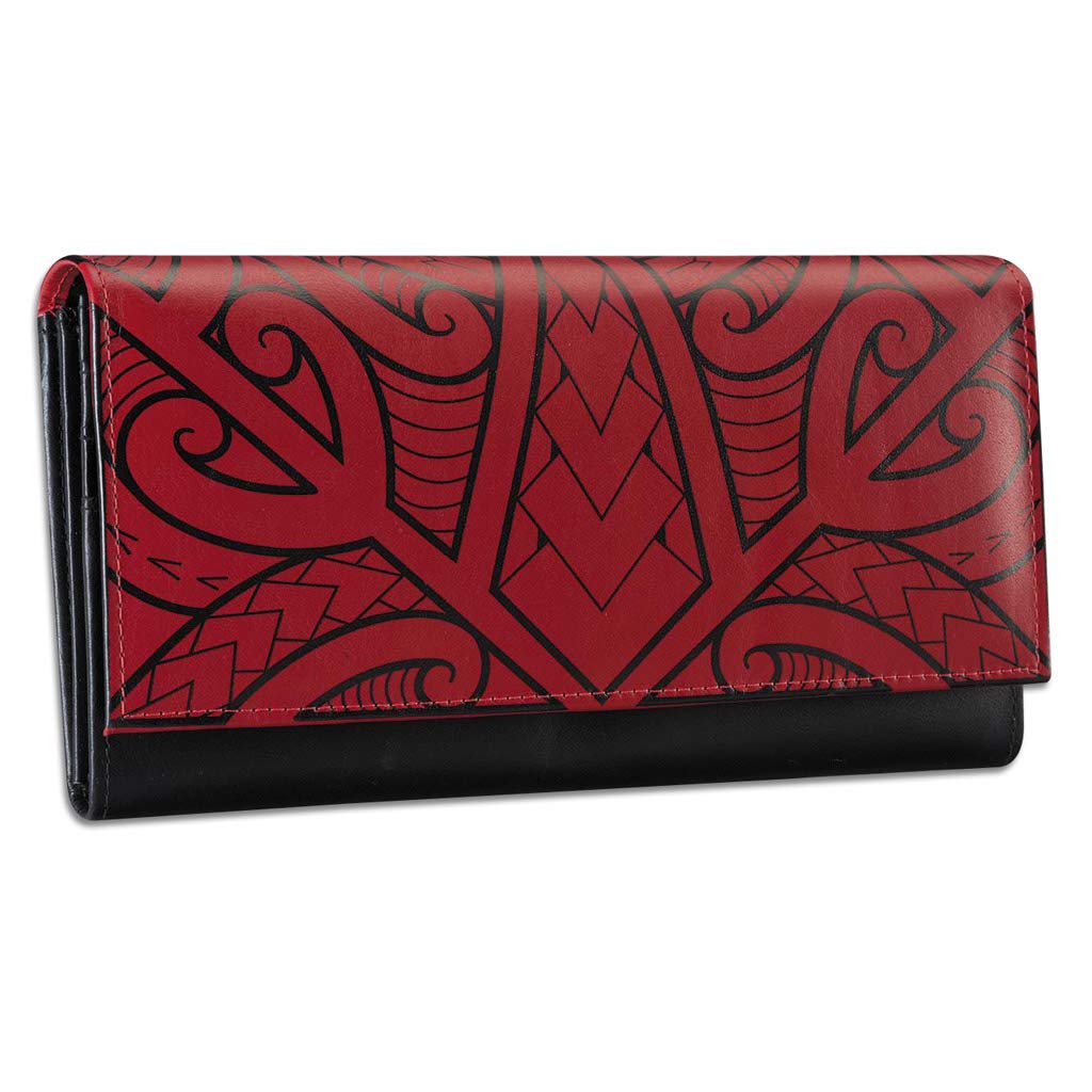 Polynesian Tattoo Leather Women’s Clutch Wallet “Ikaika” Tattoo art by Eugene Taase (Red) from NAKOA