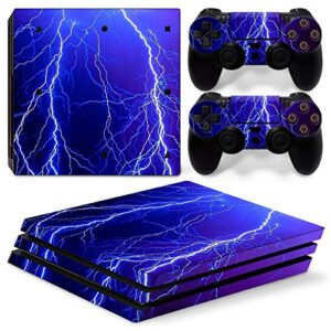 gam3gear vinyl decal protective skin cover sticker for ps4 pro console & controller (not for ps4 / ps4 slim) - blue thunder