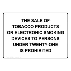 compliancesigns.com sale tobacco under twenty-one prohibited label decal, 10x7 in. vinyl for no smoking