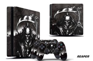 247 skins graphics kit sticker decal compatible with ps4 playstation 4 slim and dualshock controllers - reaper black