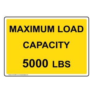 compliancesigns.com maximum load capacity 5000 lbs label decal, 5x3.5 in. 4-pack vinyl for industrial notices