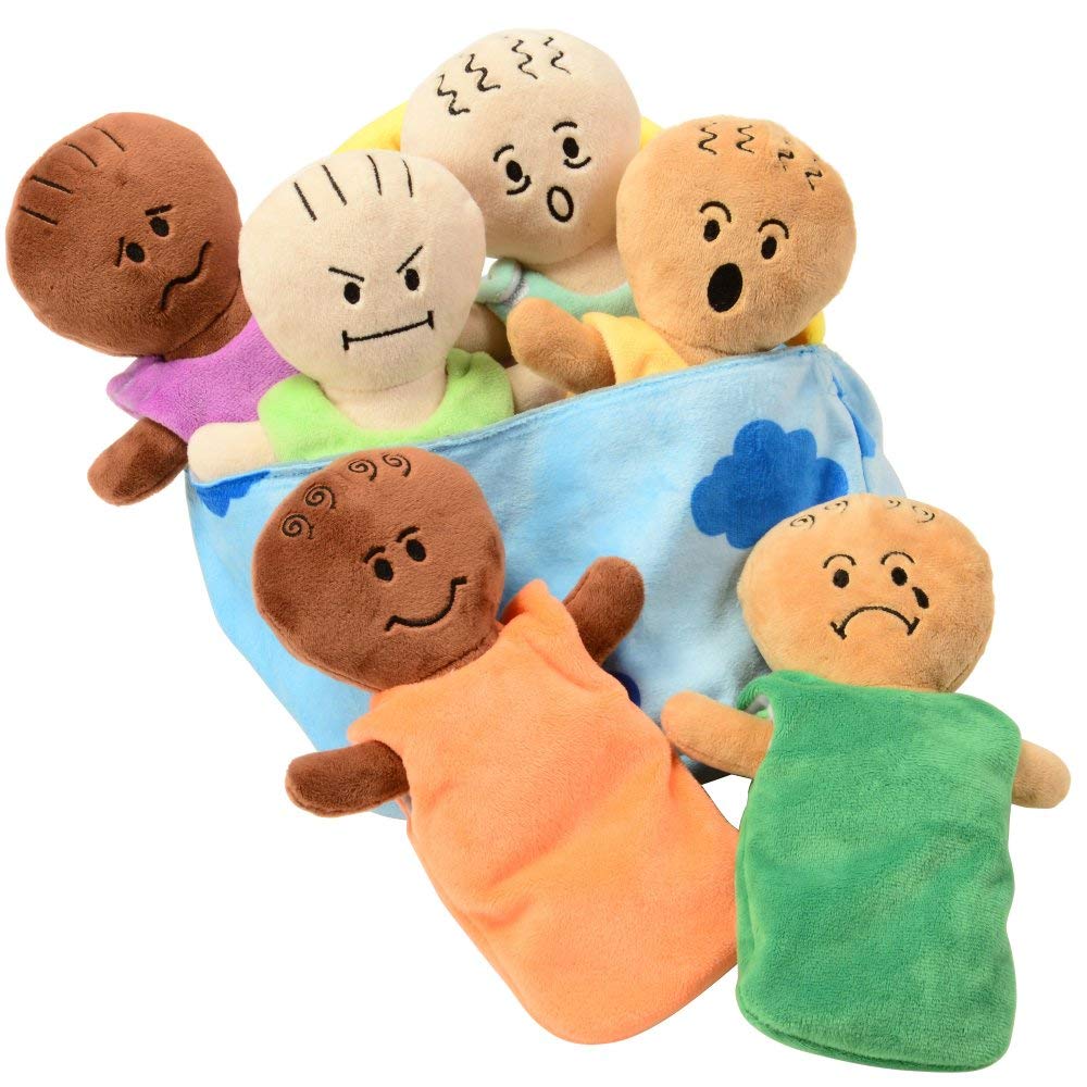 Constructive Playthings 6-Piece Expression Plush Baby Dolls Set for Social Emotional Learning, Plush Multicultural Sensory Cloth Babies Toy Set, Multicolor