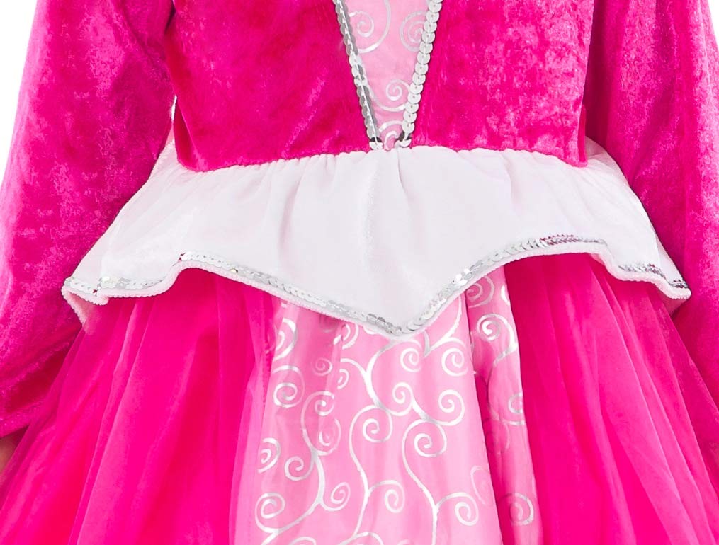 Little Adventures Deluxe Sleeping Beauty Hot Pink Princess Dress Up Costume (Large Age 5-7) - Machine Washable Child Pretend Play and Party Dress with No Glitter