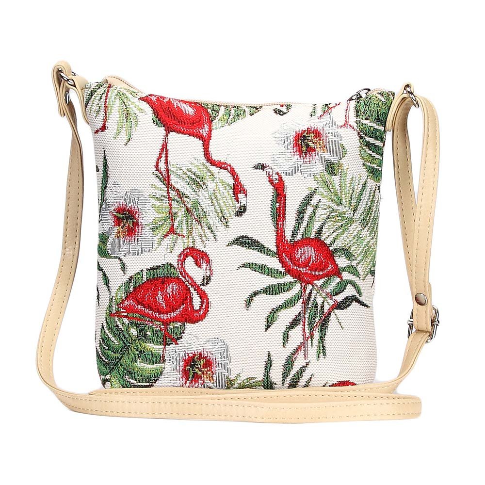 Signare Tapestry Small Crossbody Bag Sling Bag for Women with Pink and Green Flamingo Design (SLING-FLAM)