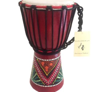 Djembe Drum Bongo Congo African Wood Drum - MED SIZE- 12" High, JIVE BRAND, Professional Quality With Heavy Base/Includes Drum Key Chain