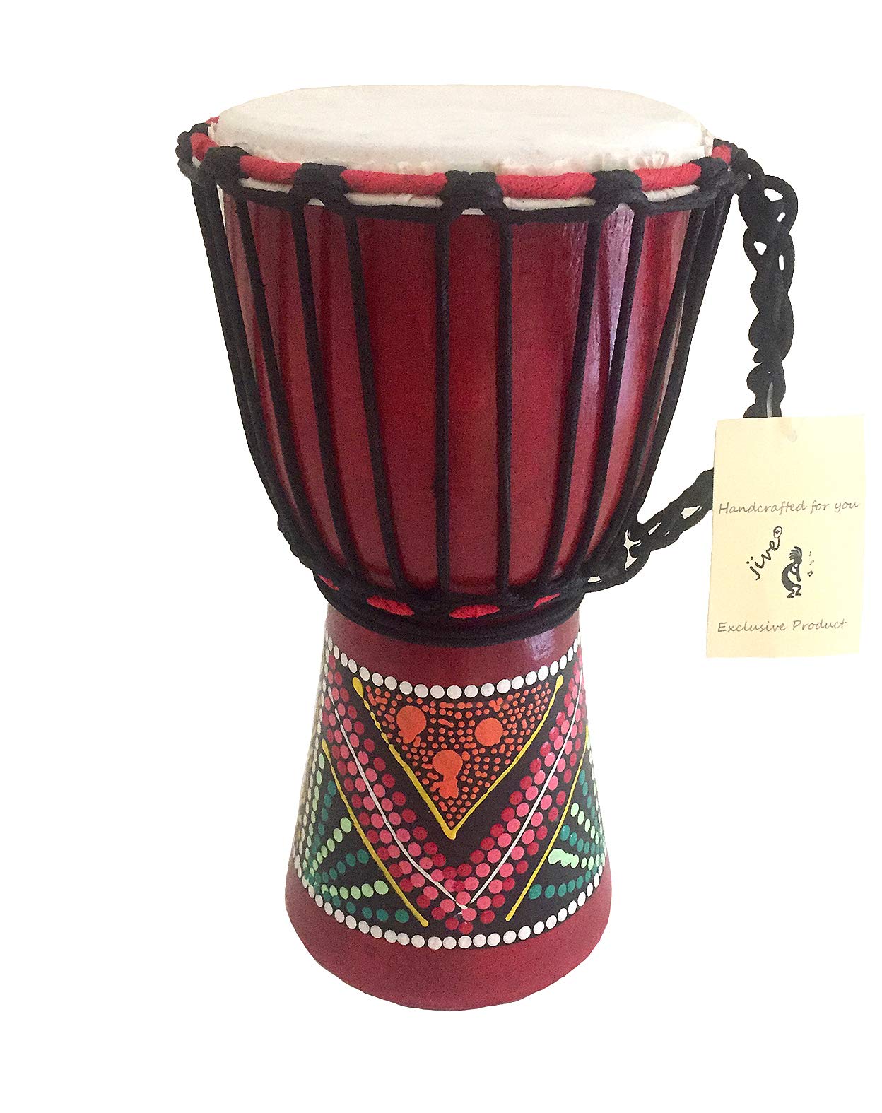 Djembe Drum Bongo Congo African Wood Drum - MED SIZE- 12" High, JIVE BRAND, Professional Quality With Heavy Base/Includes Drum Key Chain