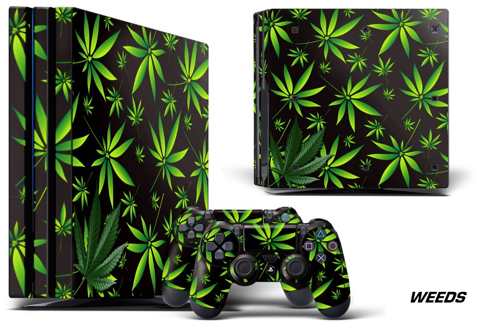 247 Skins Graphics kit Sticker Decal Compatible with PS4 PlayStation 4 PRO and Dualshock Controllers - Weed