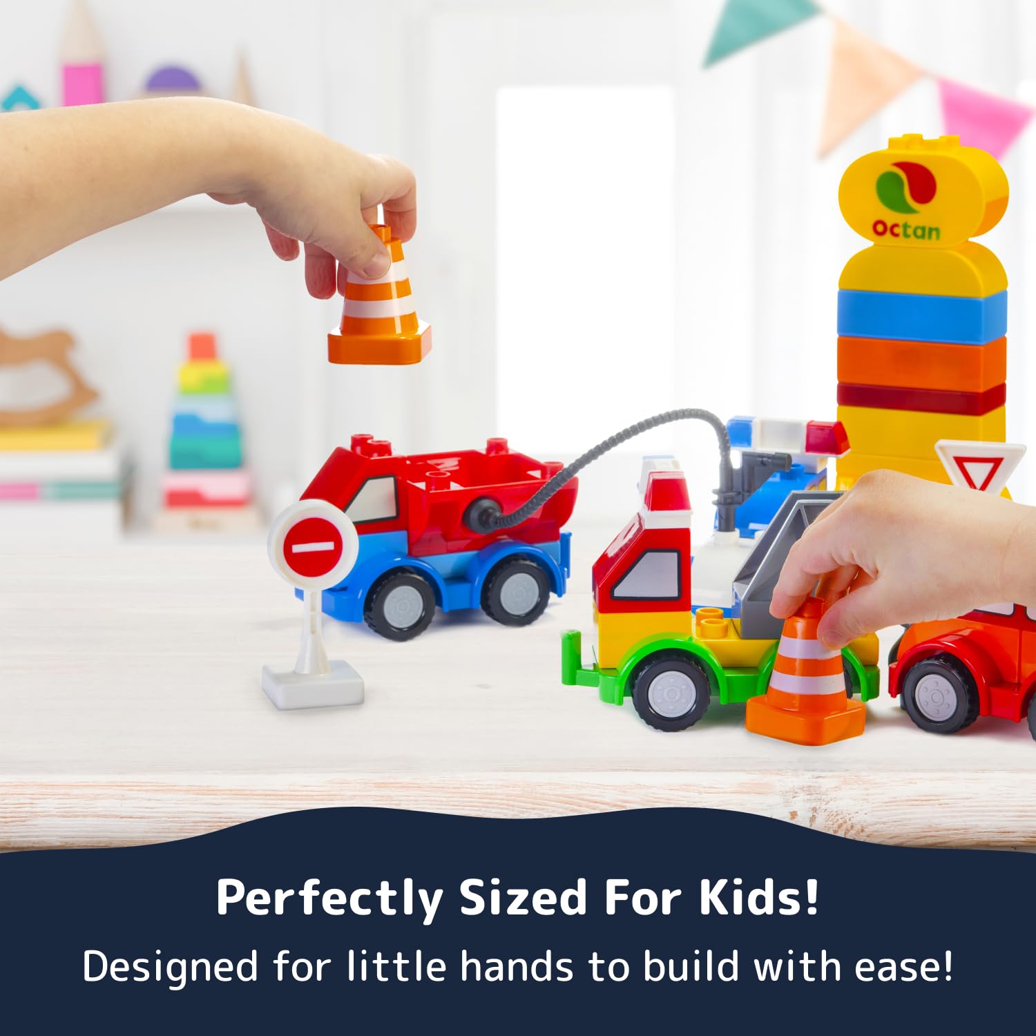 PREXTEX Building Toys for Toddlers - 60-Piece Building Blocks for Toddlers to Build Cars and Trucks - Easy-Grip, Child-Safe Design for 3 up - Creative STEM Learning and Fine Motor Skill Development