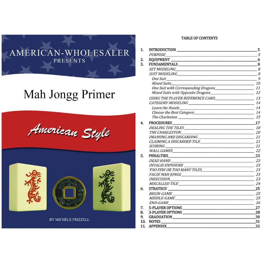 American Mah Jongg Set - 166 Premium White Tiles, 4 All-in-One Rack/Pushers, Blue Canvas Bag