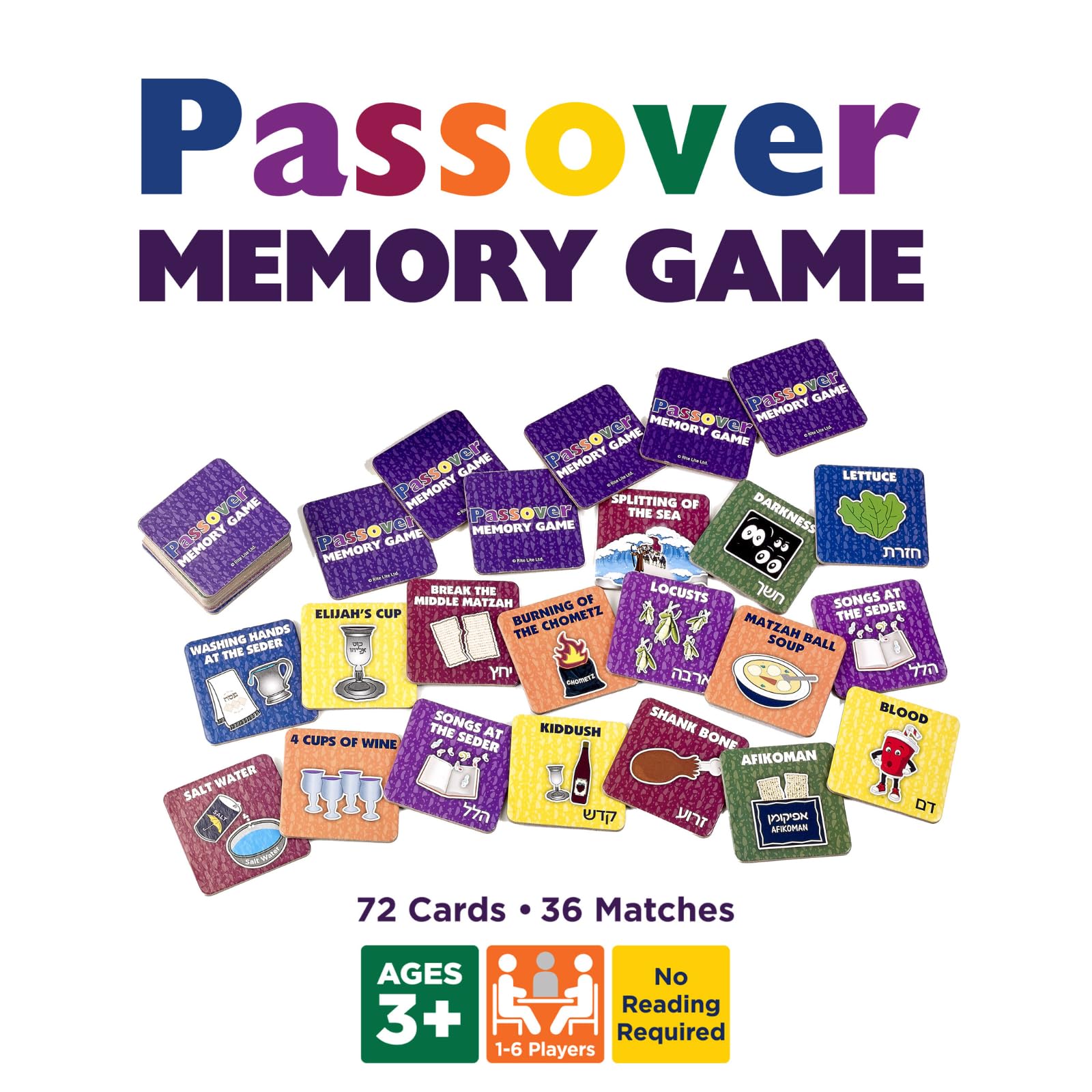 Passover Memory Game by Rite Lite | Passover Gifts Jewish Pesach Seder Holiday Party Favors | Match the Most Cards & Win! Collectible Tin 72 Cards