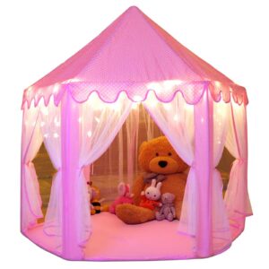 monobeach princess tent girls large playhouse kids castle play tent with star lights toy for children indoor and outdoor games, 55'' x 53'' (dxh)