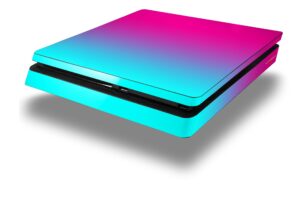 vinyl decal skin wrap compatible with sony playstation 4 slim console smooth fades neon teal hot pink (ps4 not included)