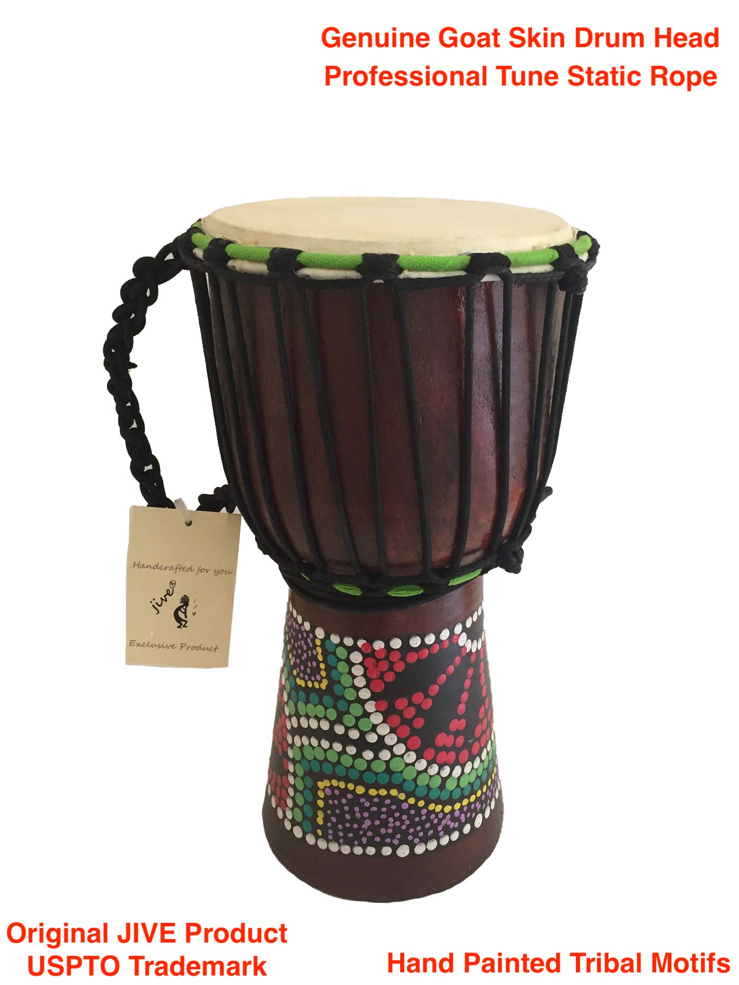 Djembe Drum Bongo Congo African Wood Drum - MED SIZE- 12" High, JIVE BRAND, Professional Quality With Heavy Base/Includes Drum Key Chain