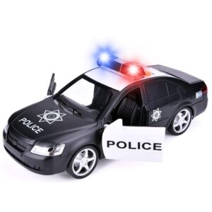 liberty imports toy police car with light & sounds – friction powered plastic patrol cop play vehicle with openable doors for kids