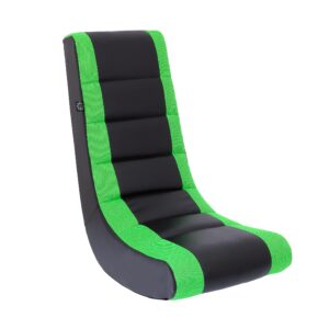 the crew furniture classic video rocker floor gaming chair, kids and teens, racing stripe pu faux leather & polyester mesh, black/green