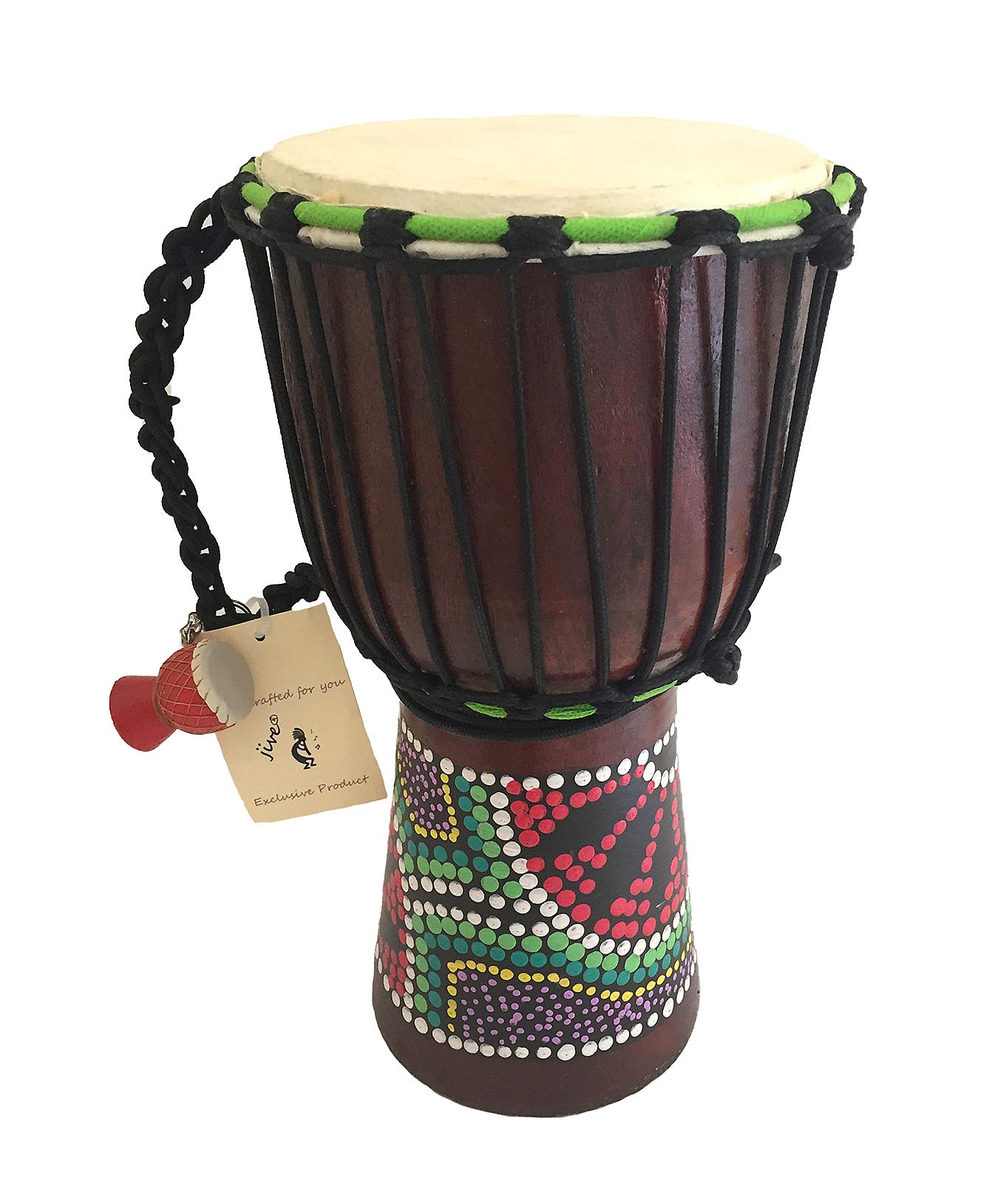 Djembe Drum Bongo Congo African Wood Drum - MED SIZE- 12" High, JIVE BRAND, Professional Quality With Heavy Base/Includes Drum Key Chain