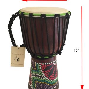 Djembe Drum Bongo Congo African Wood Drum - MED SIZE- 12" High, JIVE BRAND, Professional Quality With Heavy Base/Includes Drum Key Chain