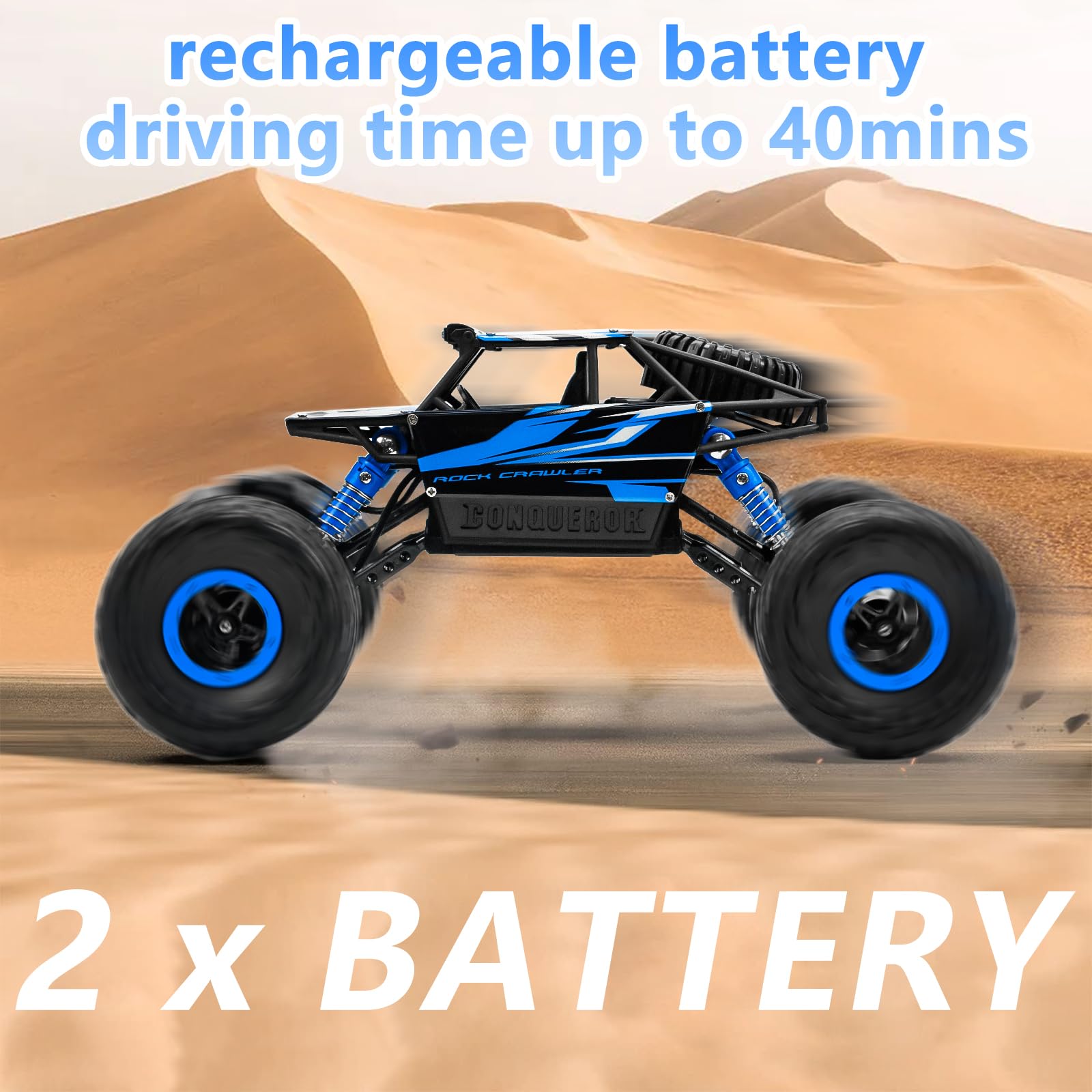 Cheerwing 1:18 Rock Crawler 2.4Ghz Remote Control Car 4WD Off Road RC Monster Truck 2 Battery (Blue)