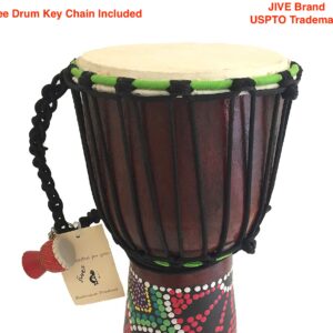 Djembe Drum Bongo Congo African Wood Drum - MED SIZE- 12" High, JIVE BRAND, Professional Quality With Heavy Base/Includes Drum Key Chain