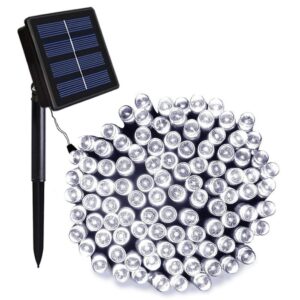 ora led solar powered string lights, 100 led’s, 55 ft, waterproof, dusk/dawn sensor, perfect for holiday, christmas, indoors, outdoors, home, garden, lawn, patio, decorative landscape