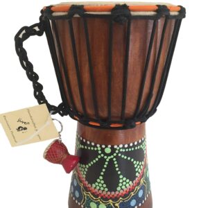 Djembe Drum Bongo Congo African Wood Drum - MED SIZE- 12" High, JIVE BRAND, Professional Quality With Heavy Base/Includes Drum Key Chain