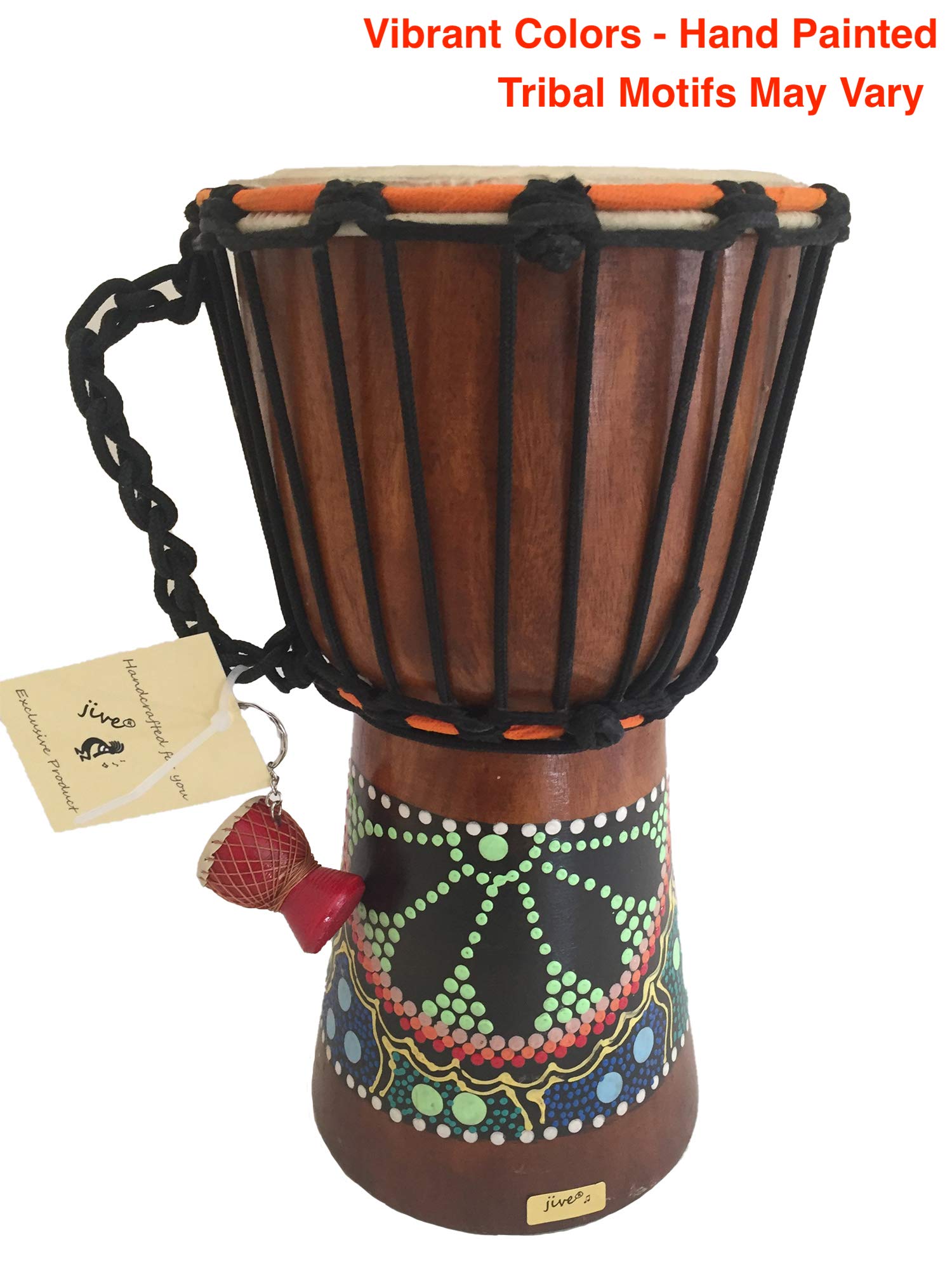 Djembe Drum Bongo Congo African Wood Drum - MED SIZE- 12" High, JIVE BRAND, Professional Quality With Heavy Base/Includes Drum Key Chain