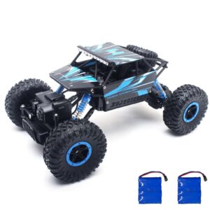 cheerwing 1:18 rock crawler 2.4ghz remote control car 4wd off road rc monster truck 2 battery (blue)