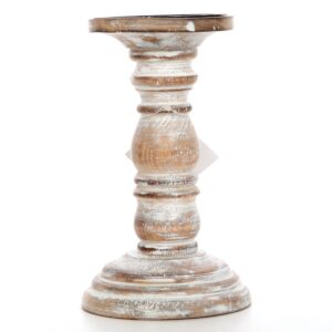 hosley's 8 inch high wood candle holder for pillar wax candles flameless candle. distress finish candleholder. ideal gift for wedding party home spa reiki aromatherapy candle gardens o4