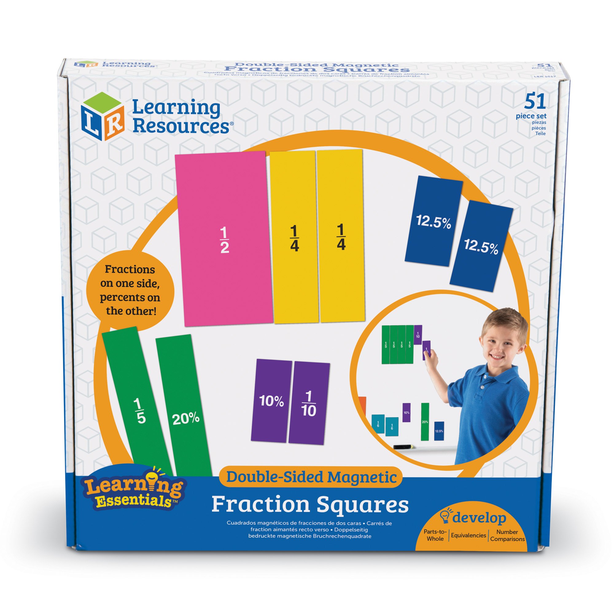 Learning Resources Double-Sided Magnetic Fraction Squares, Math Manipulations, 51 Pieces, Ages 6+