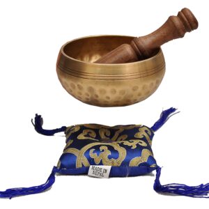 Tibetan Meditation Yoga Singing Bowl Set by Kasthamandap - Hand Hammered in Nepal - Handcrafted Bowl for Relaxing Meditation, Chakra Healing, Yoga and Mindfulness