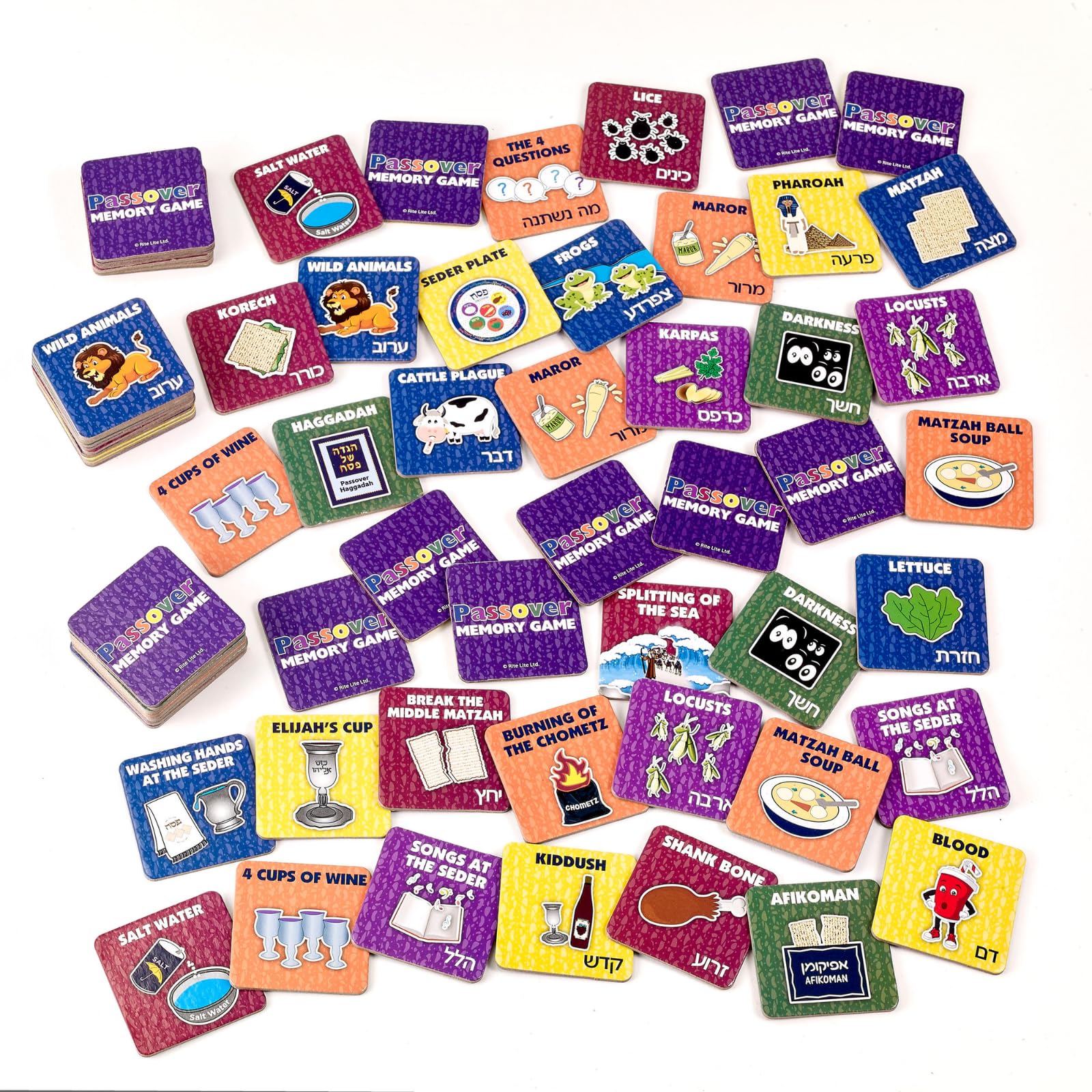 Passover Memory Game by Rite Lite | Passover Gifts Jewish Pesach Seder Holiday Party Favors | Match the Most Cards & Win! Collectible Tin 72 Cards