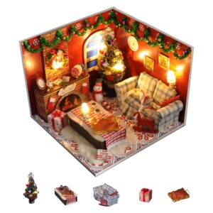 flever dollhouse miniature diy house kit creative room with furniture and glass cover for romantic artwork gift(christmas eve)