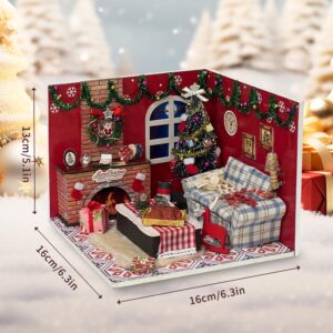 Flever Dollhouse Miniature DIY House Kit Creative Room with Furniture and Glass Cover for Romantic Artwork Gift(Christmas Eve)